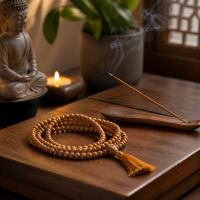 China Genuine Indian Sandalwood Taoist Bracelet 108 Beads Mala with Sweet Creamy Fragrance for Meditation for sale