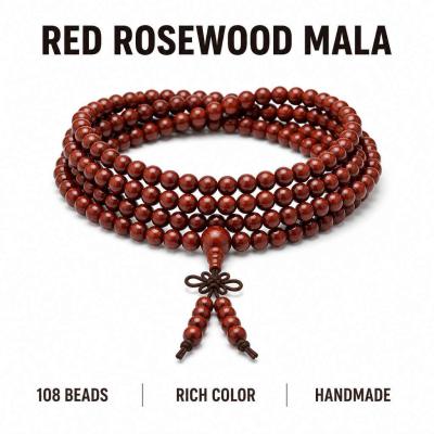 China Handmade Red Rosewood Taoist Bracelet with 108 Beads for Meditation and Prayer for sale