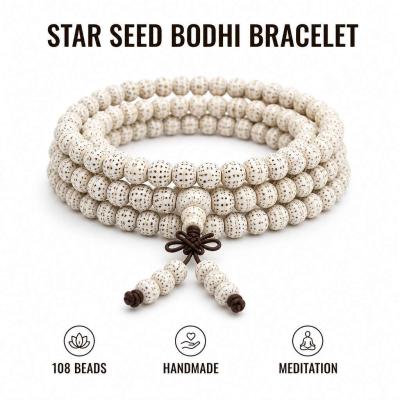 China Handmade Taoist Bracelet with 108 Natural Bodhi Seeds and Star Moon Dot Patterns for Meditation for sale