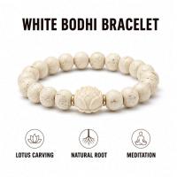 China Natural Bodhi Root Taoist Bracelet with Hand-Carved Lotus Beads in Ivory White for Meditation for sale