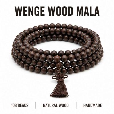 China Natural Wenge Wood Taoist Bracelet 108 Beads Handmade Mala for Men with Traditional Tassel for sale