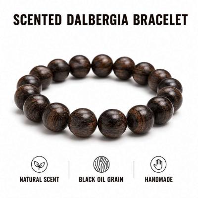 China Handmade Dalbergia Wood Taoist Bracelet with Natural Fragrance and Black-Oil Grain for Meditation for sale