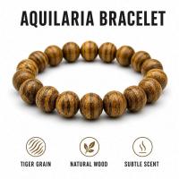 China Natural Aquilaria Wood Taoist Bracelet with Tiger Stripe Grain and Subtle Woody Fragrance for Meditation for sale
