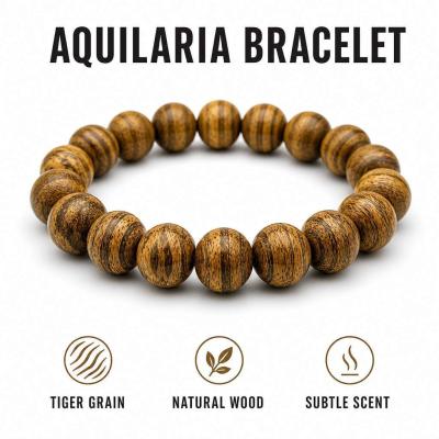 China Natural Aquilaria Wood Taoist Bracelet with Tiger Stripe Grain and Subtle Woody Fragrance for Meditation for sale