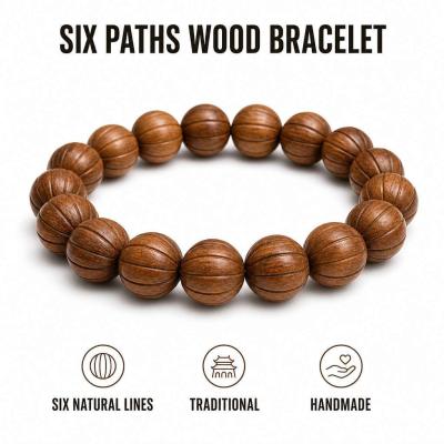 China Hand-Polished Natural Six Paths Wood Taoist Bracelet with 14 Beads for Meditation and Prayer for sale