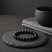 China Natural Black Obsidian Bracelet 8mm Round Beads for Protection for sale