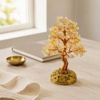 China Natural Citrine Crystal Money Tree 18cm Feng Shui Charm for Wealth for sale