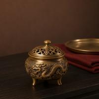 China Brass Tripod Incense Censer with Dragon Relief 13cm for Temple for sale
