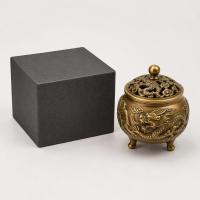 China Brass Tripod Incense Censer with Dragon Relief 13cm for Temple for sale