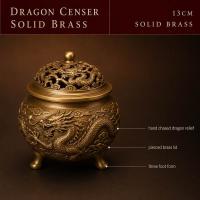 China Brass Tripod Incense Censer with Dragon Relief 13cm for Temple for sale