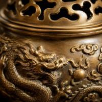 China Brass Tripod Incense Censer with Dragon Relief 13cm for Temple for sale