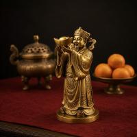 China Brass Cai Shen Wealth God Statue 25cm for Home Altar Prosperity for sale