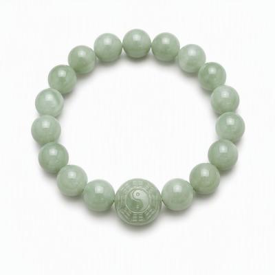 China Natural Green Jade Taoist Bracelet with Taiji Bagua Beads 10mm for sale