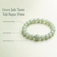 China Natural Green Jade Taoist Bracelet with Taiji Bagua Beads 10mm for sale