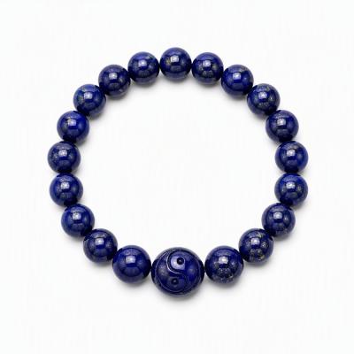 China Natural Lapis Lazuli Taoist Bracelet with Yin Yang Charm 10mm for sale