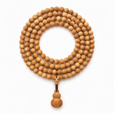 China Natural Sandalwood 108 Mala Prayer Beads with Gourd Pendant 8mm for sale