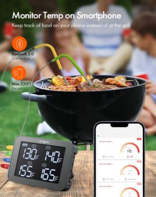 China Digital Wireless Grill Thermometer With 4 Probes Timer Alarm 150 Ft Bluetooth Monitor for sale
