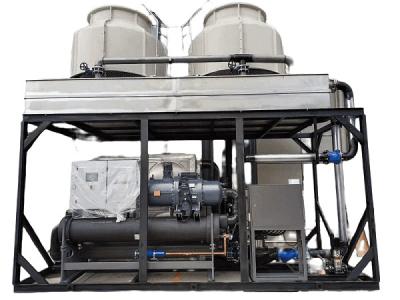China 100hp Water Cooled Screw Type Low Temperature Chiller 375kW Double Hanbell Compressors Injection Molding for sale