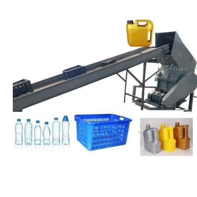 China Plastic Basket Oil Jug Crusher Flat Knife Crusher with Conveyor 5.5-75kw 300-8000kg/h for sale