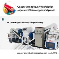 China Scrap Cable Wire Recycling Machine 99% Copper Recovery Rate 100-1000kg/h Output for sale