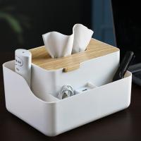 China Fashionable Bamboo Cover Plastic Tissue Box With Lid Household Use for sale