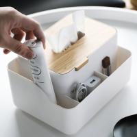 China Fashionable Bamboo Cover Plastic Tissue Box With Lid Household Use for sale