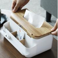 China Removable White Plastic Tissue Box Cover PS Rubber Wood for sale