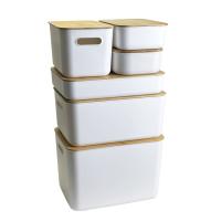 China Countertop PP Plastic Storage Organizer With Bamboo Lid For Kitchen for sale