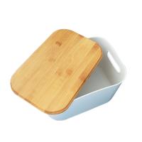 China Countertop PP Plastic Storage Organizer With Bamboo Lid For Kitchen for sale