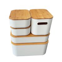 China Countertop PP Plastic Storage Organizer With Bamboo Lid For Kitchen for sale