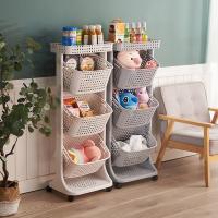 China Beige 3 Tier Tall Rolling Laundry Cart With 3 Removable Hamper for sale