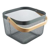 China Household 5L White Wire Storage Basket With Wooden Handle 5KG Load for sale