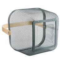China Household 5L White Wire Storage Basket With Wooden Handle 5KG Load for sale
