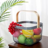 China Household 5L White Wire Storage Basket With Wooden Handle 5KG Load for sale