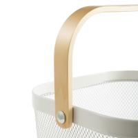 China 24X24cm Rectangular Wire Mesh Basket White Metal Basket With Wood Handle for sale