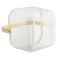 China 24X24cm Rectangular Wire Mesh Basket White Metal Basket With Wood Handle for sale