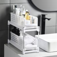 China Double Tiers Plastic Pantry Shelves PP Shelf Plastic Kitchen Rack for sale