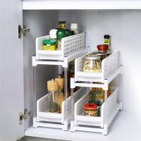 China Double Tiers Plastic Pantry Shelves PP Shelf Plastic Kitchen Rack for sale