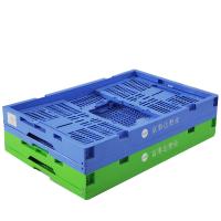 China Rectangle Collapsible Moving Boxes Bins Plastic Folding Crate Mesh 600x400x255mm for sale