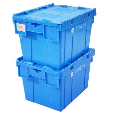 China Stackable Nestable Plastic Crates with Attached Lid Totes External Size 400*300*260mm for sale
