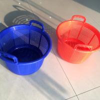 China PP Seafood Stackable Mesh Basket Crate Barrel Storage 42cmx23cm Orange for sale