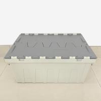 China 60L Attached Lid Container Plastic Crate for Heavy-Duty Transportation for sale