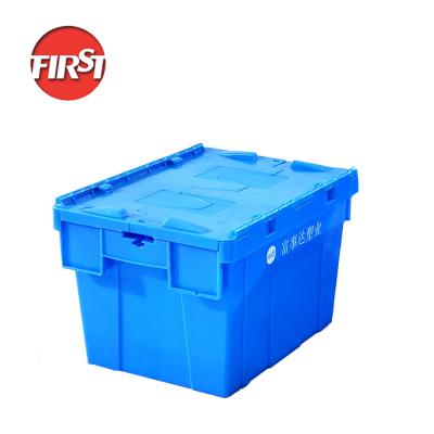 China Stackable Storage Attached Lid Containers FIRST Plastic Fish Crates in Customized Color for sale