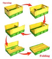 China Yellow Rectangular Plastic Square Crate Folding Plastic Storage Bins External 508x338x245mm for sale