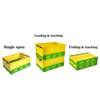 China Yellow Rectangular Plastic Square Crate Folding Plastic Storage Bins External 508x338x245mm for sale