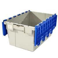 China Solid Box Style Plastic Nestable Moving Crates with Lids Stackable Storage Attached for sale