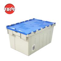 China Stackable FIRST 60L PP Plastic Moving Totes Storage Crate with Attached Lid Container for sale