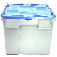 China Stackable FIRST 60L PP Plastic Moving Totes Storage Crate with Attached Lid Container for sale
