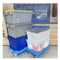 China Heavy Duty Attached Lid Container 600x400x350 Plastic Moving Crates Nestable Storage Totes With Lids For Sale for sale