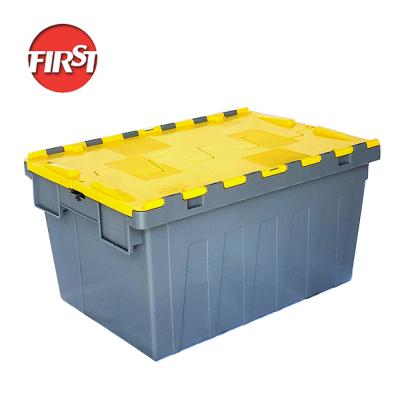 China Plastic Moving Crates With Attached Lids 600x400mm Industrial Nestable & Stackable Euro Logistics Box for sale